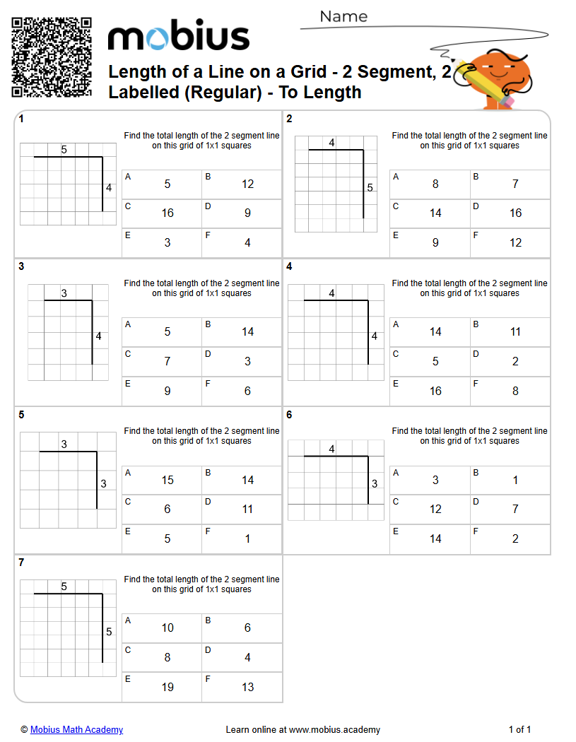 Length of a Line on a Grid - 2 Segment, 2 Labelled (Regular) - To ...