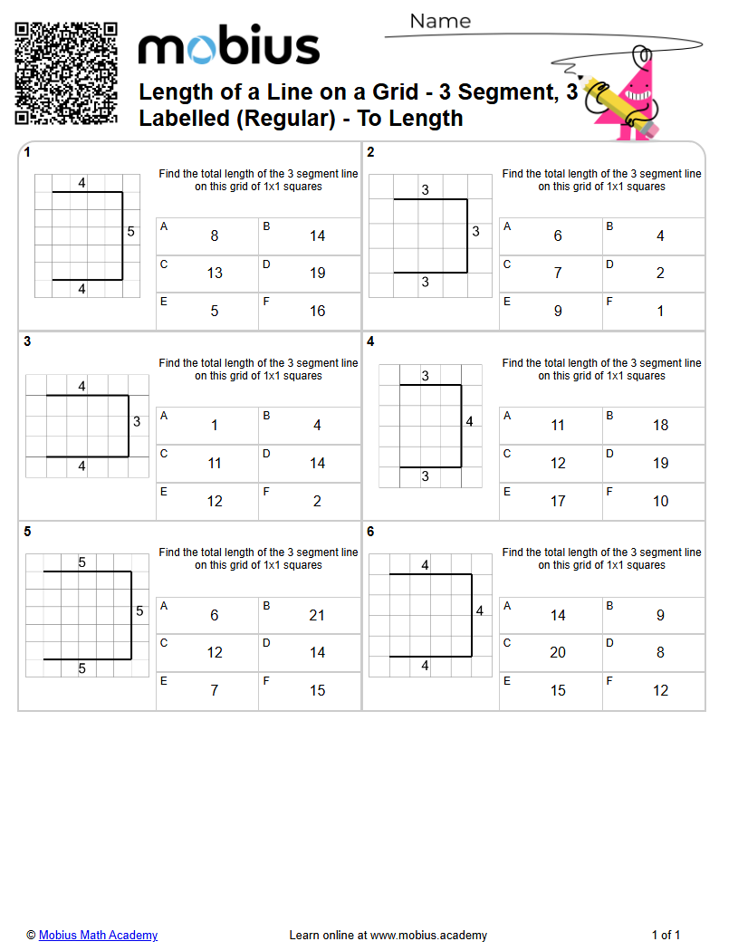 Length of a Line on a Grid - 3 Segment, 3 Labelled (Regular) - To ...