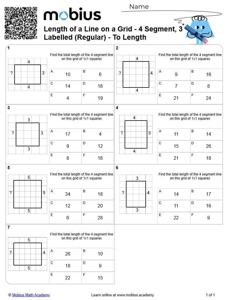 Length of a Line on a Grid - 4 Segment, 3 Labelled (Regular) - To ...