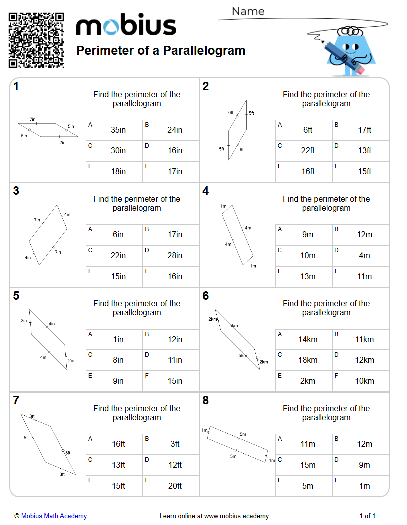 Perimeter of a Parallelogram (Level 1) - Mobius Math Academy