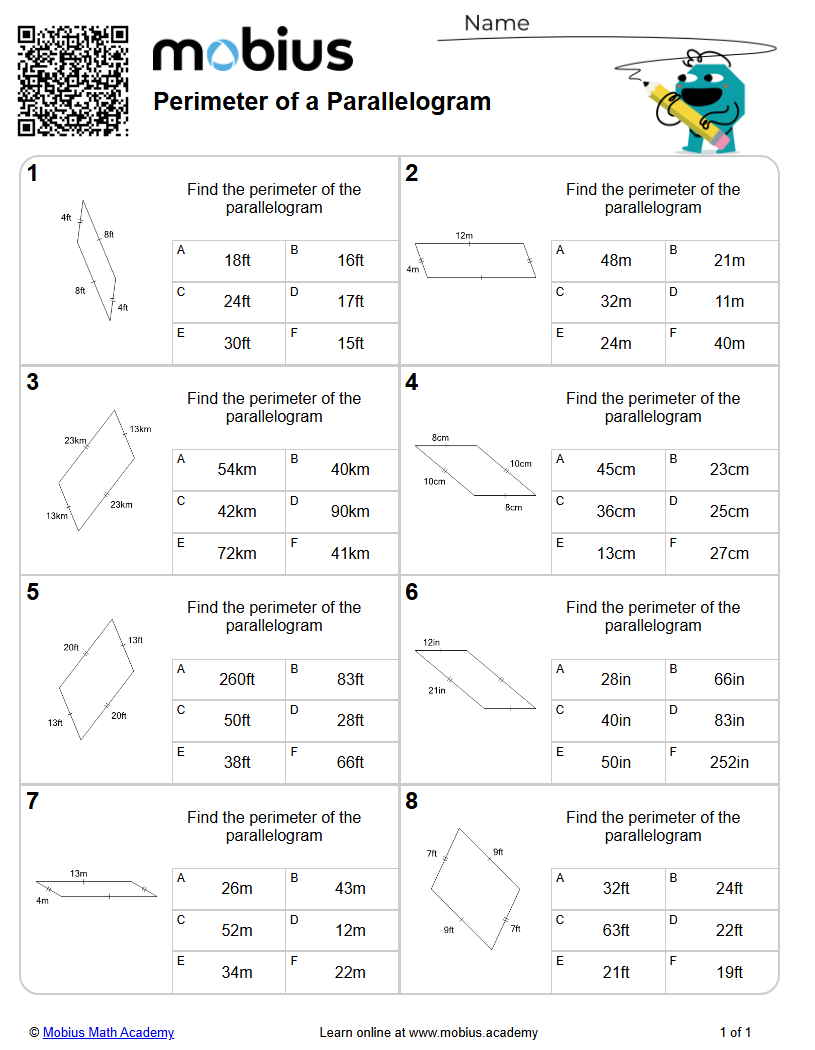 Perimeter of a Parallelogram (Level 3) - Mobius Math Academy