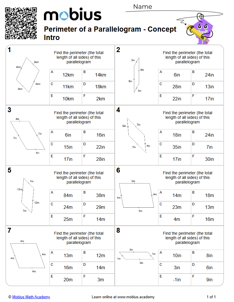 Perimeter of a Parallelogram - Concept Intro (Level 2) - Mobius Math ...