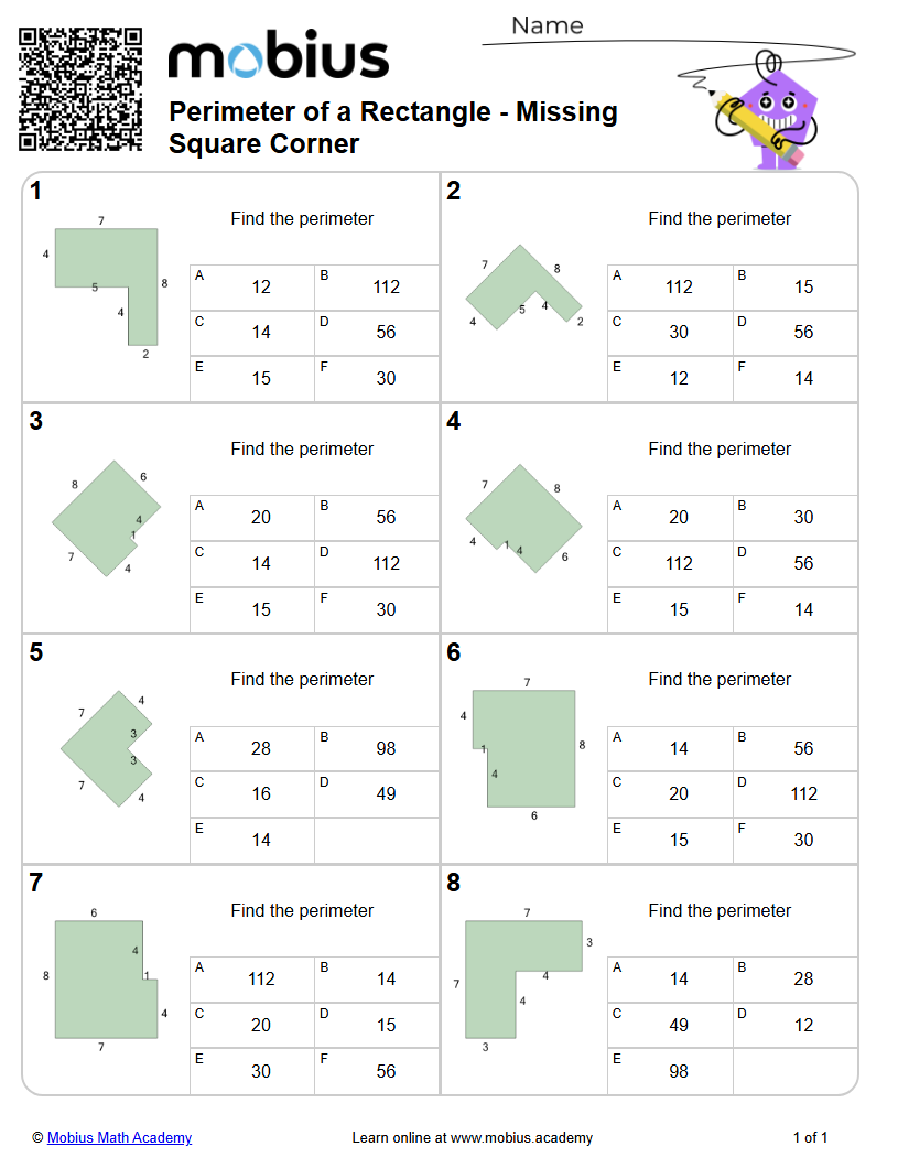 Perimeter of a Rectangle - Missing Square Corner | Level 1 | Grades 5-7 ...