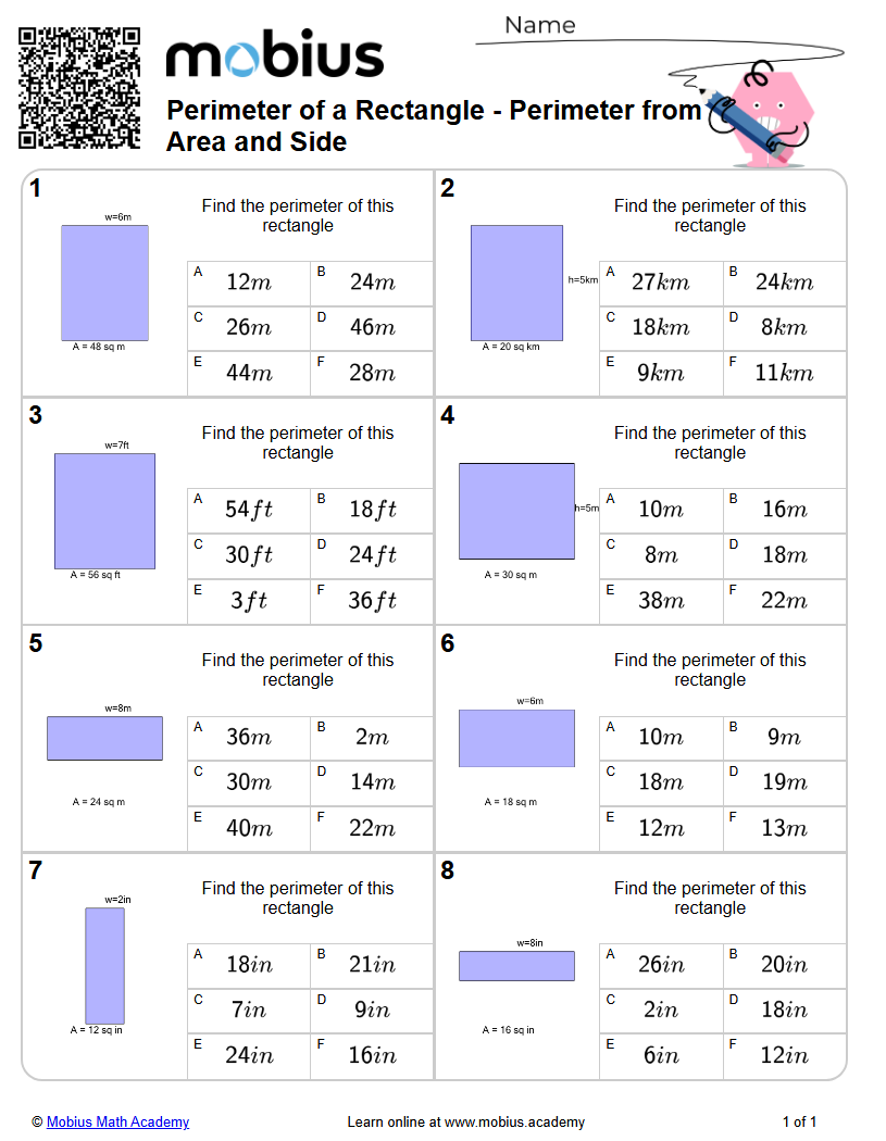 Perimeter of a Rectangle - Perimeter from Area and Side (Level 1 ...