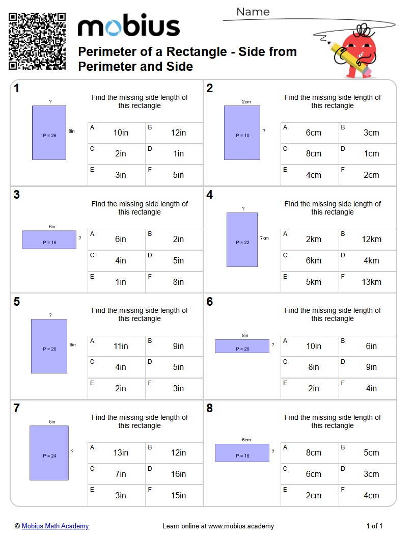 Perimeter of a Rectangle - Side from Perimeter and Side (Level 1 ...