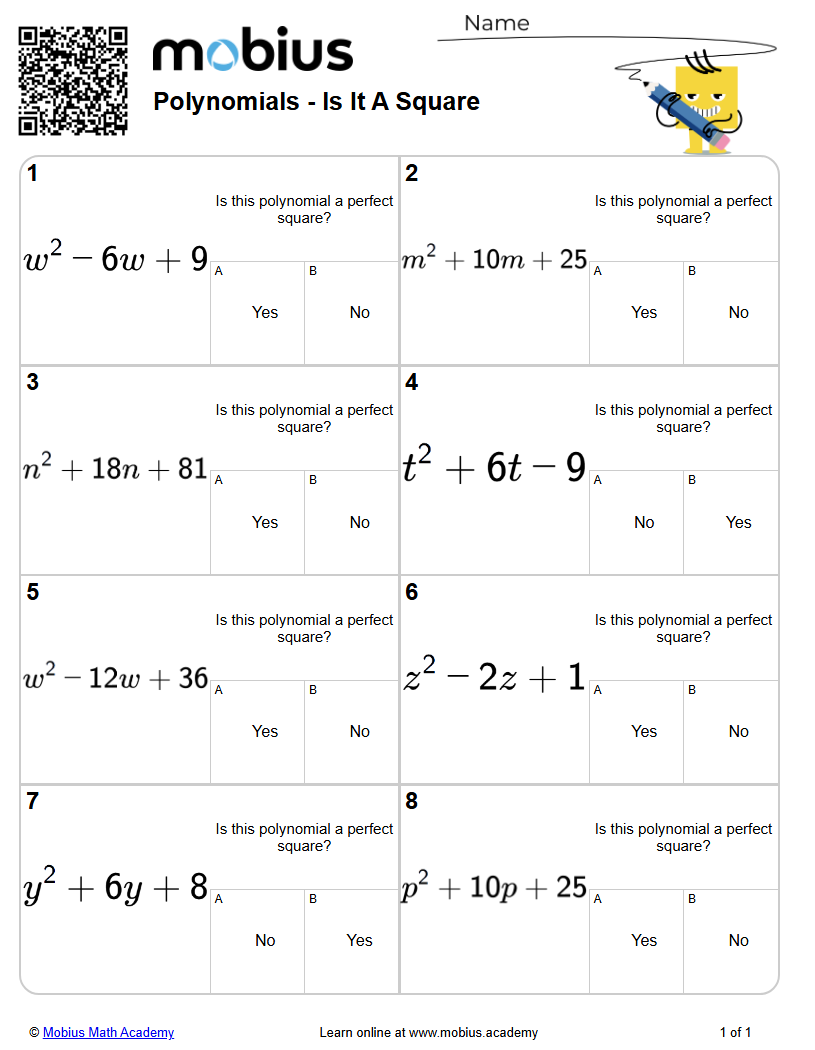 Polynomials - Is It A Square (Level 1) - Mobius Math Academy
