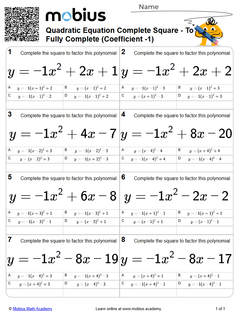 Quadratic Equation Complete Square - To Fully Complete (Coefficient -1 ...