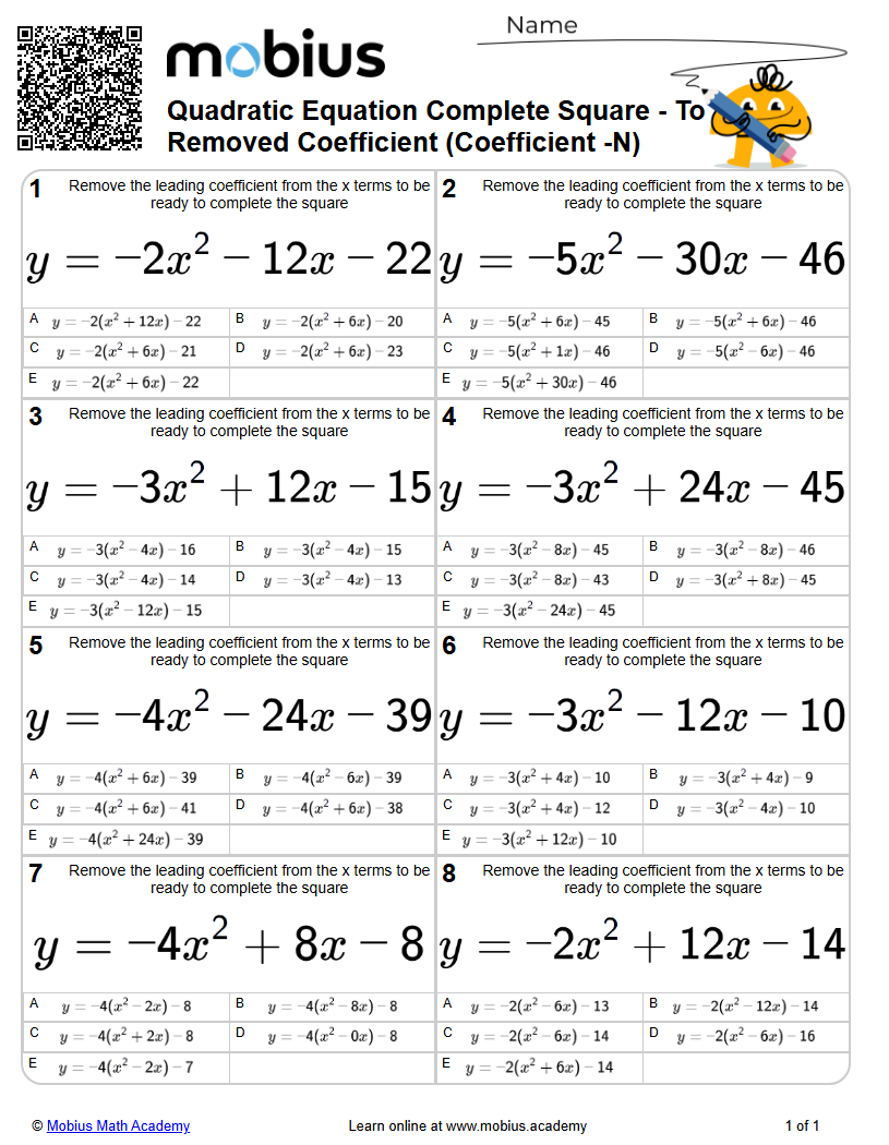 Quadratic Equation Complete Square - To Removed Coefficient ...