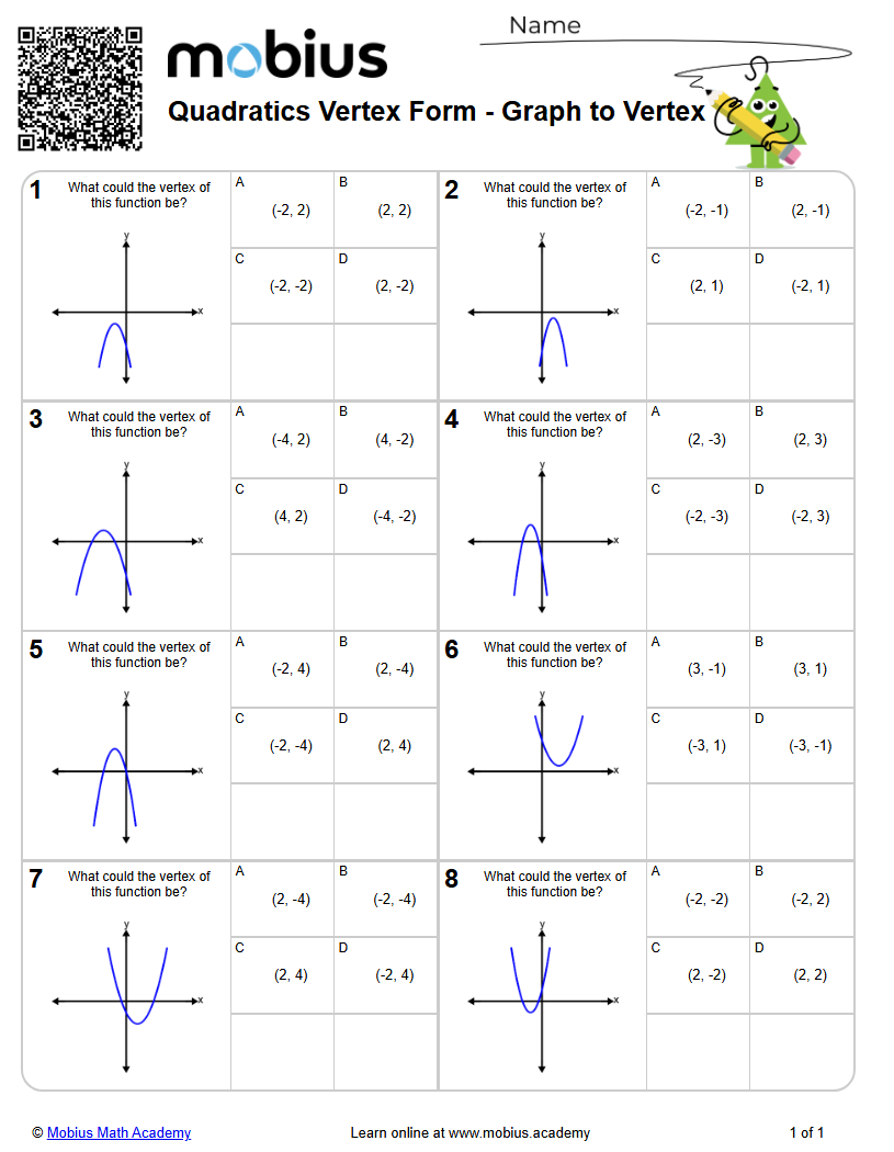 Quadratics Vertex Form - Graph to Vertex (Level 1) - Mobius Math Academy
