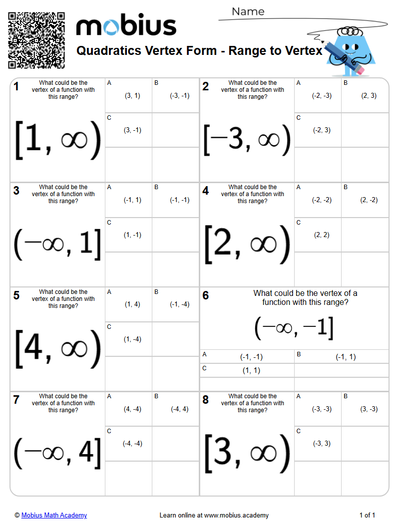 Level 1 | Algebra | Grades 10-11 Math Worksheets - Mobius Math Academy
