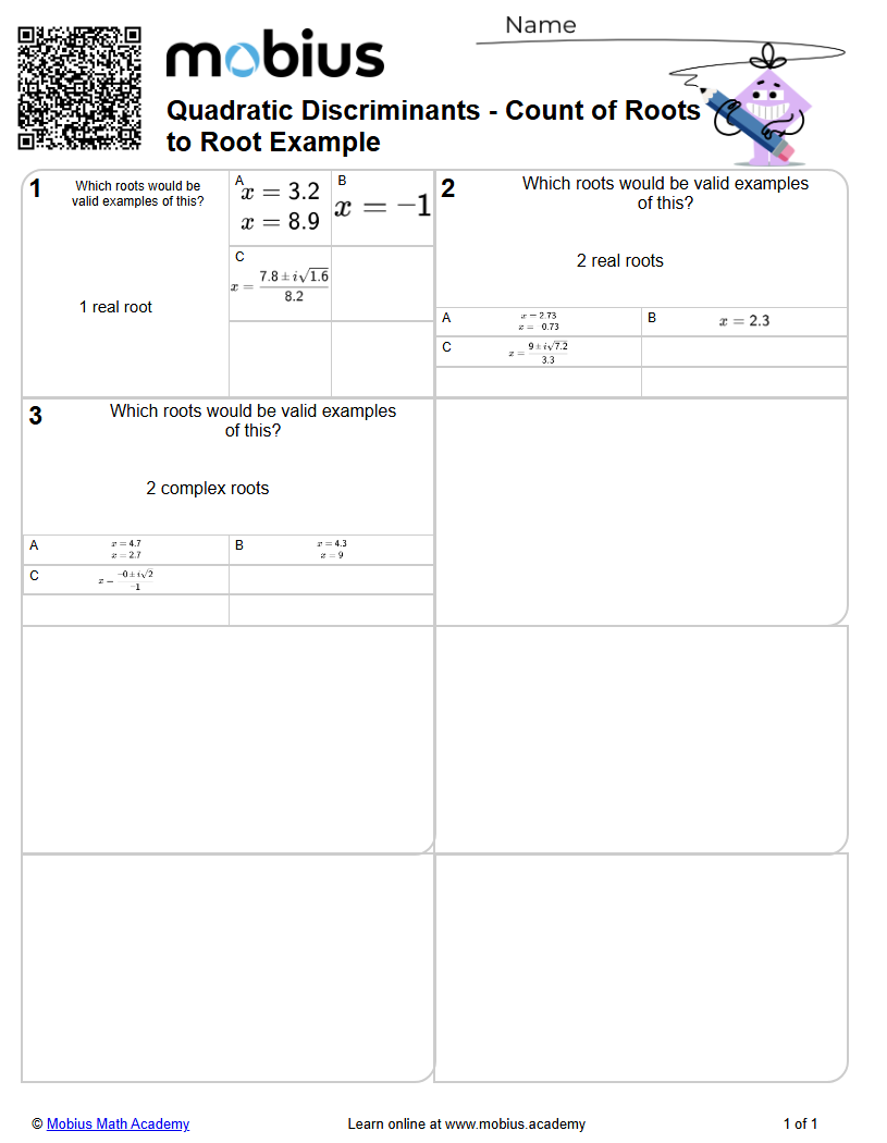 Quadratic Discriminants - Count of Roots to Root Example (Level 1 ...