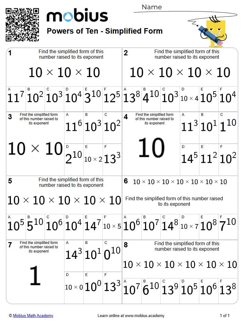 Powers of Ten - Simplified Form (Level 2) - Mobius Math Academy