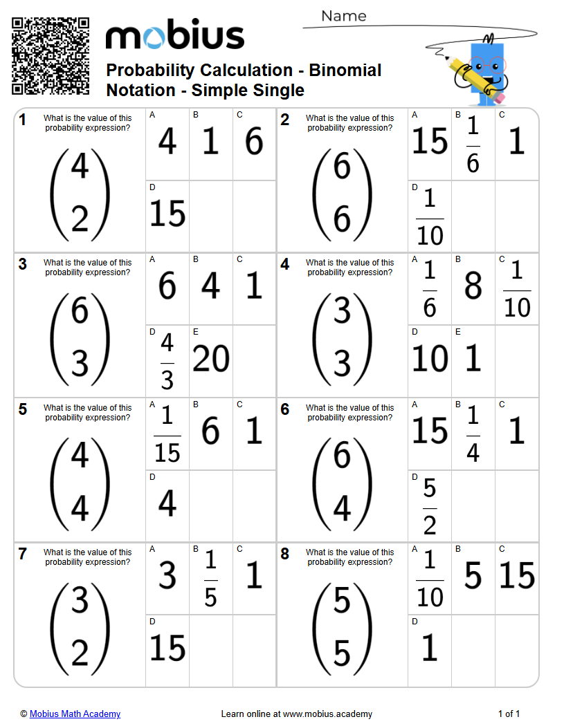 Probability Calculation - Binomial Notation - Simple Single (Level 1 ...