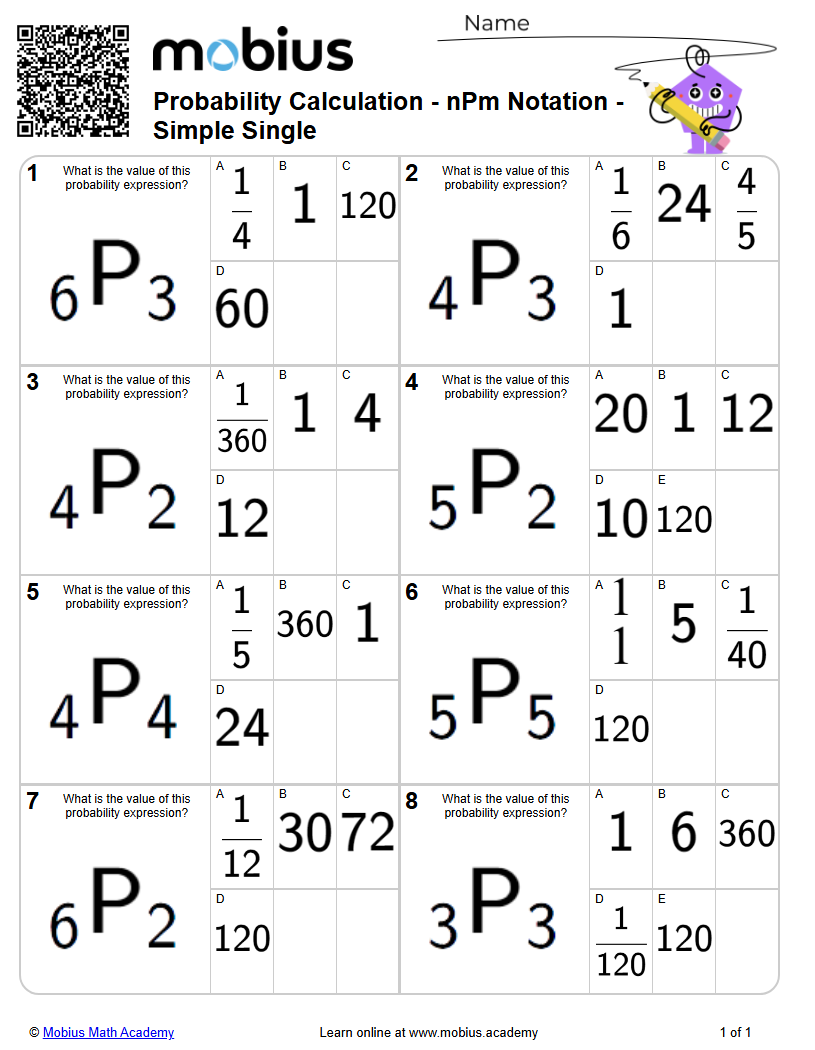 Probability Calculation - nPm Notation - Simple Single (Level 1 ...