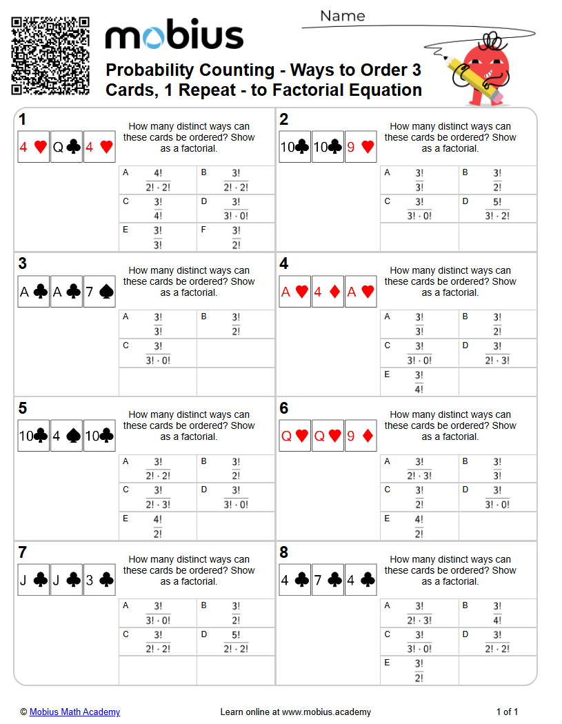 Probability Counting - Ways to Order 3 Cards, 1 Repeat - to Factorial ...