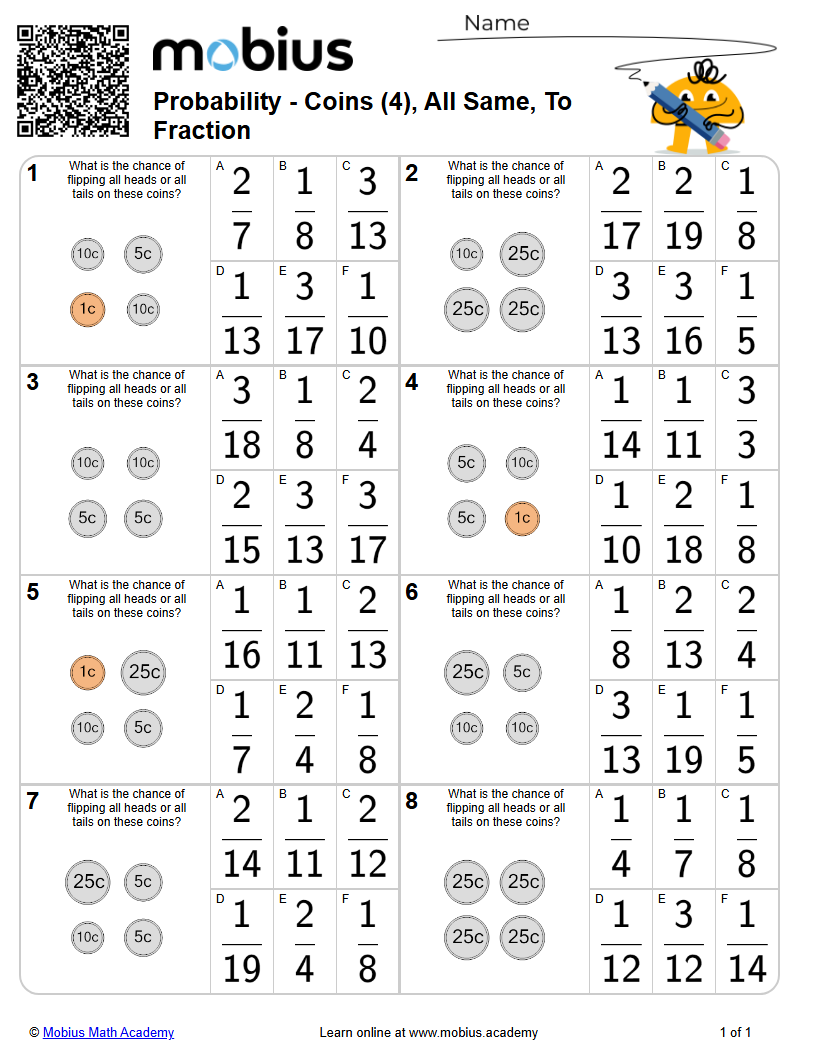 Coins (4), All Same, To Fraction (Level 1) | Probability | Grades 10-11 ...