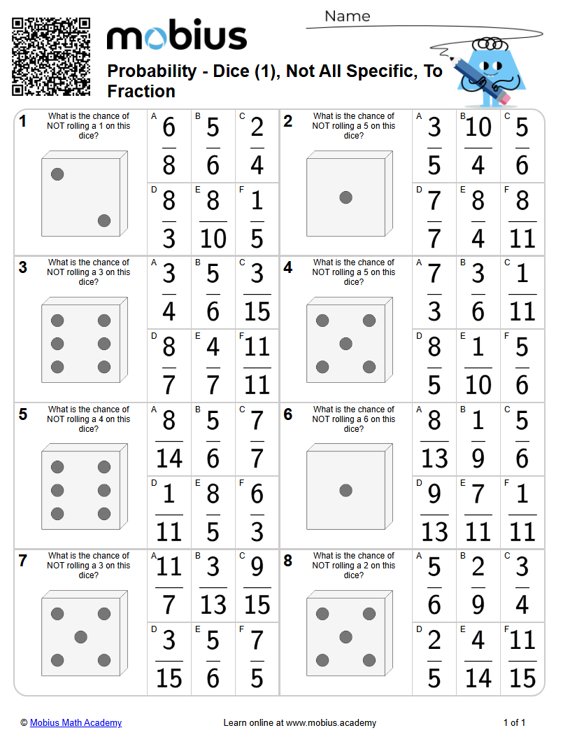 Probability | Dice (1), Not All Specific, To Fraction (Level 1 ...