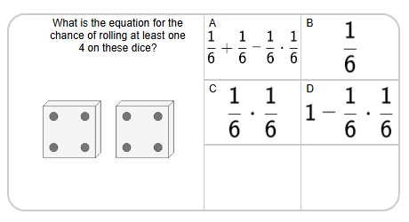 Probability | Dice (2), Specific Roll in 2 Tries, To Fraction (Level 1 ...