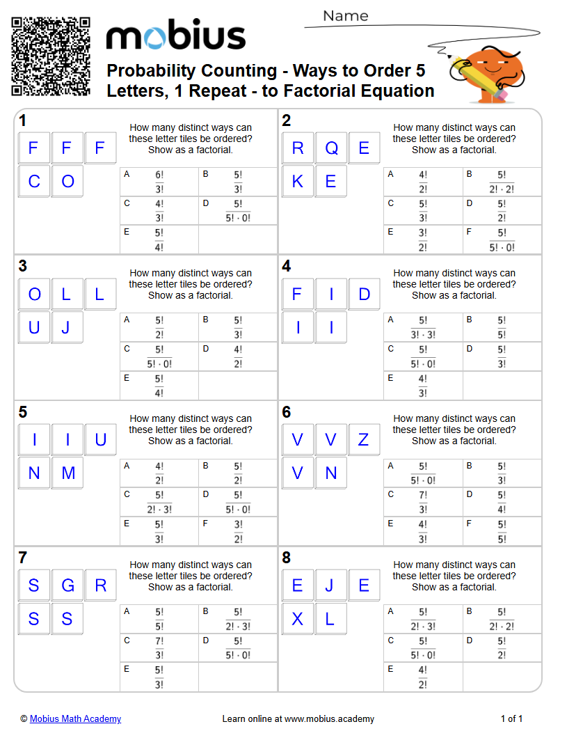 Probability Counting - Ways to Order 5 Letters, 1 Repeat - to Factorial ...