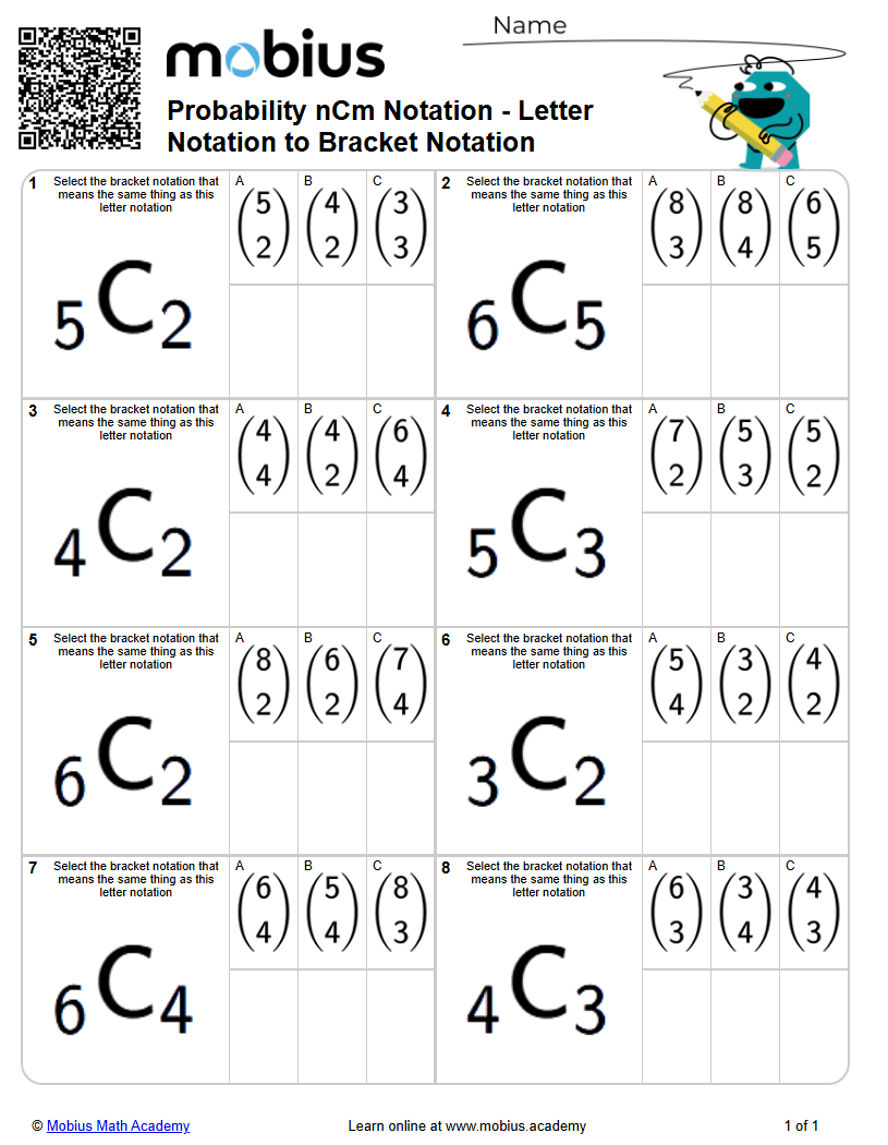 Letter Notation to Bracket Notation (Level 1) | Probability | Grades 11 ...