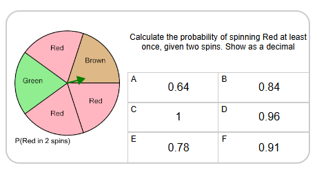 Probability | Spinner, Two Spins, Either Answer, To Decimal (Level 2 ...