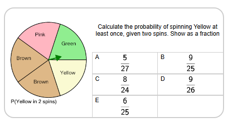 Probability - Spinner, Two Spins, Either Answer, To Fraction (Level 1 ...