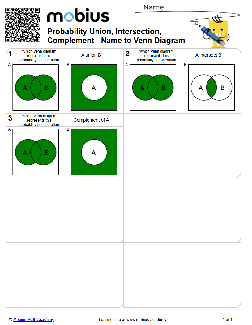 Probability Union, Intersection, Complement - Name to Venn Diagram ...