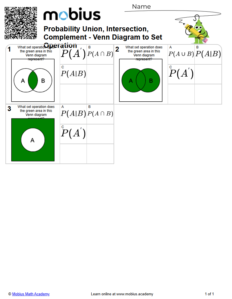 Probability Union, Intersection, Complement - Venn Diagram to Set ...