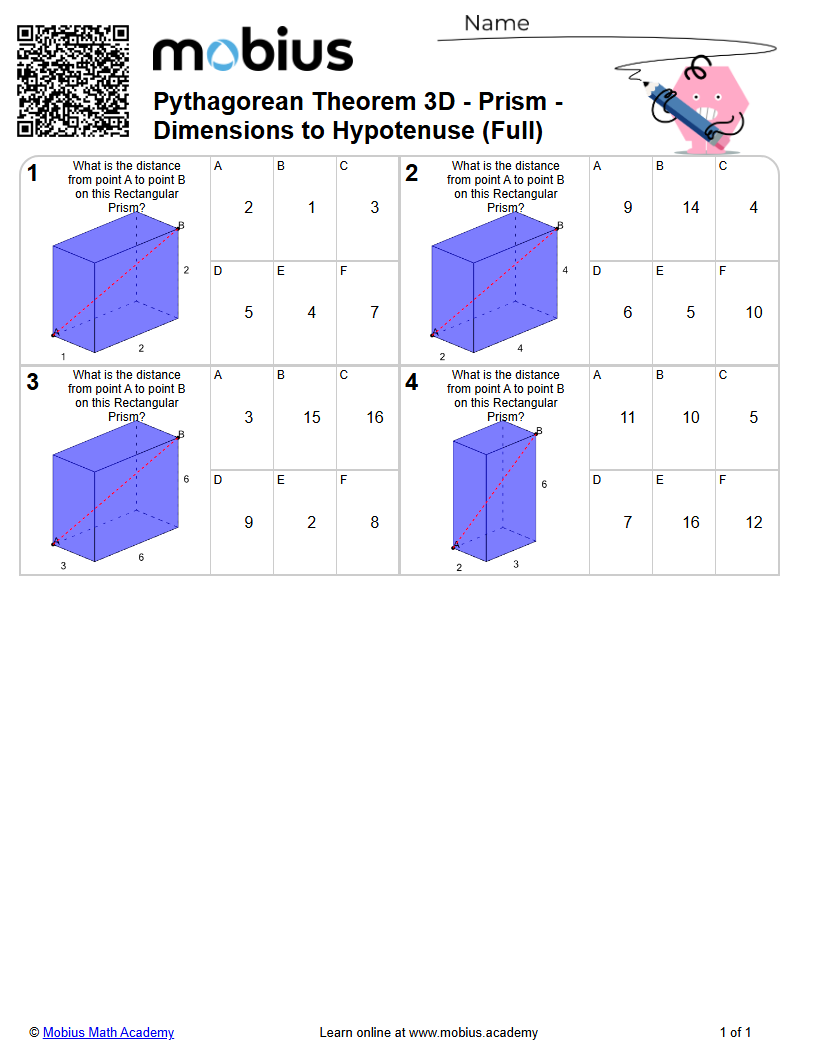 Pythagorean Theorem 3D - Prism - Dimensions to Hypotenuse (Full) (Level ...