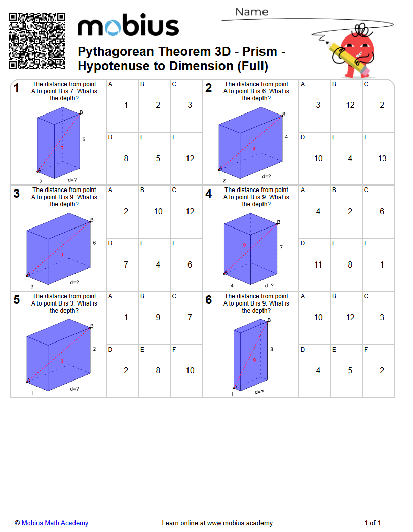 Pythagorean Theorem 3D - Prism - Hypotenuse to Dimension (Full) (Level ...