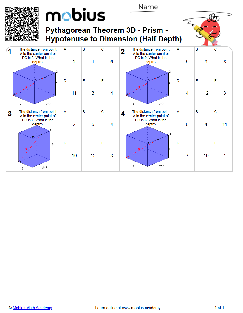 Pythagorean Theorem 3D - Prism - Hypotenuse to Dimension (Half Depth ...