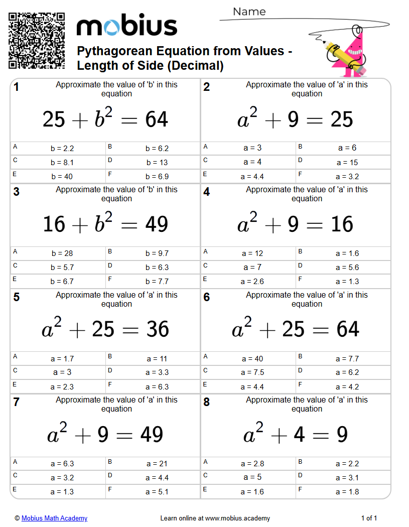Pythagorean Equation from Values - Length of Side (Decimal) (Level 1 ...