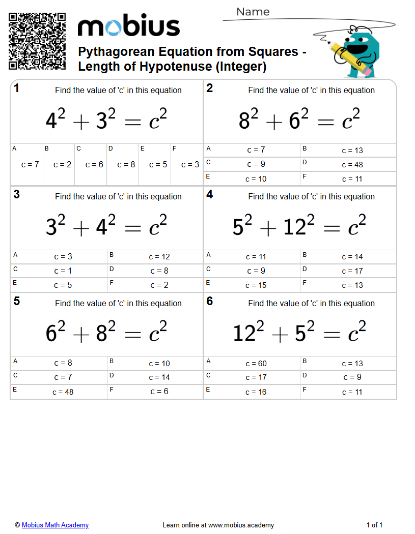 Pythagorean Equation from Squares - Length of Hypotenuse (Integer ...