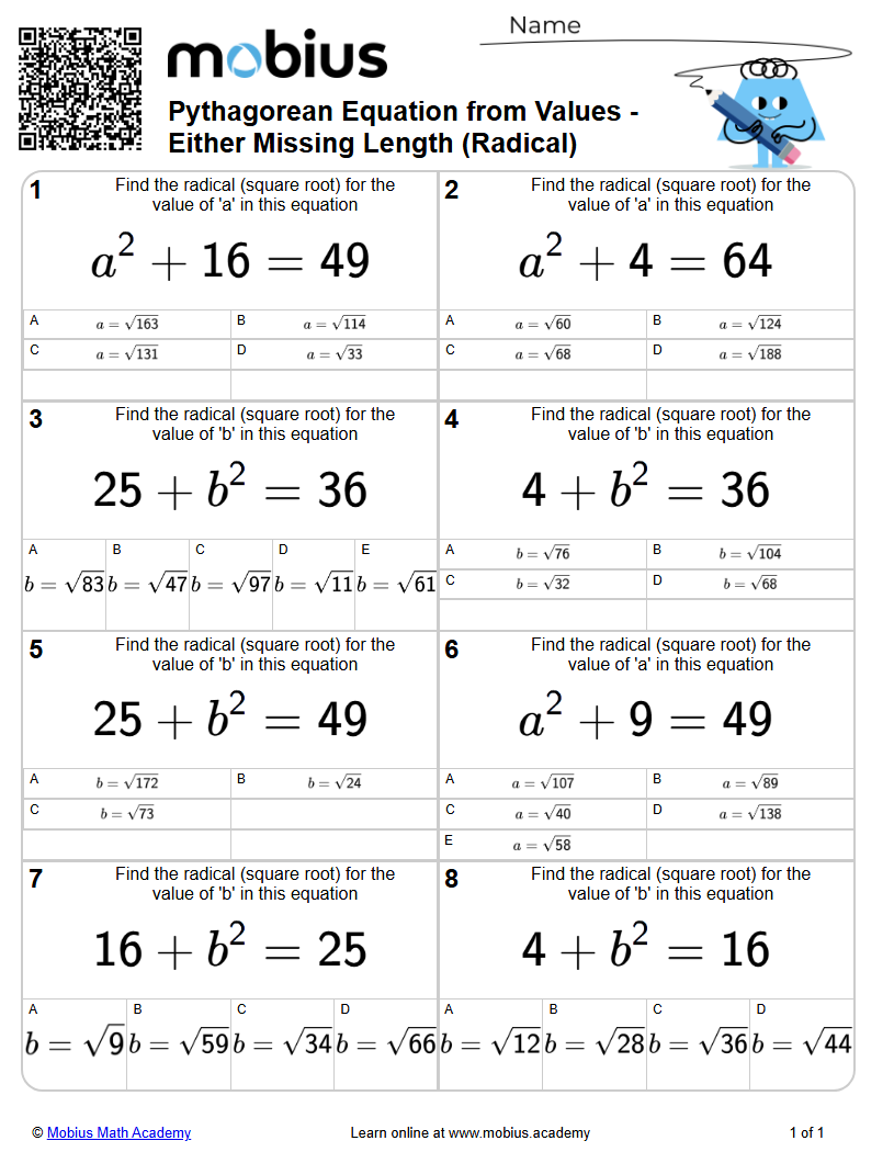 Pythagorean Equation from Values - Either Missing Length (Radical ...