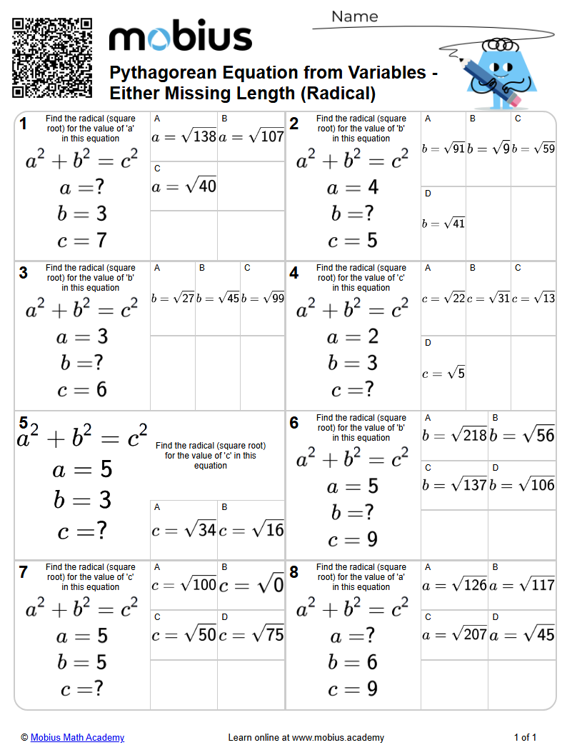 Pythagorean Equation from Variables - Either Missing Length (Radical ...