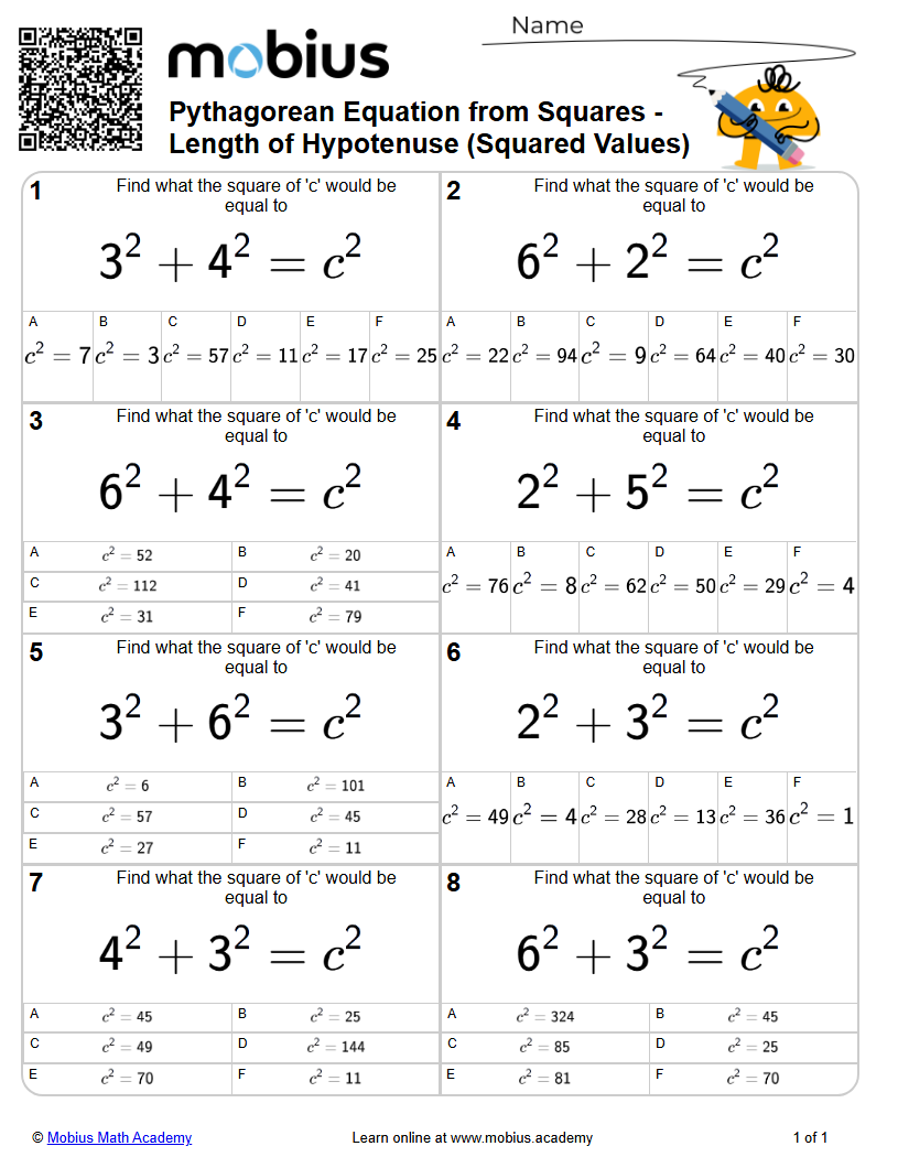 Pythagorean Equation from Squares - Length of Hypotenuse (Squared ...