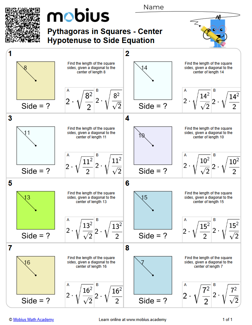 Pythagoras in Squares - Center Hypotenuse to Side Equation (Level 1 ...
