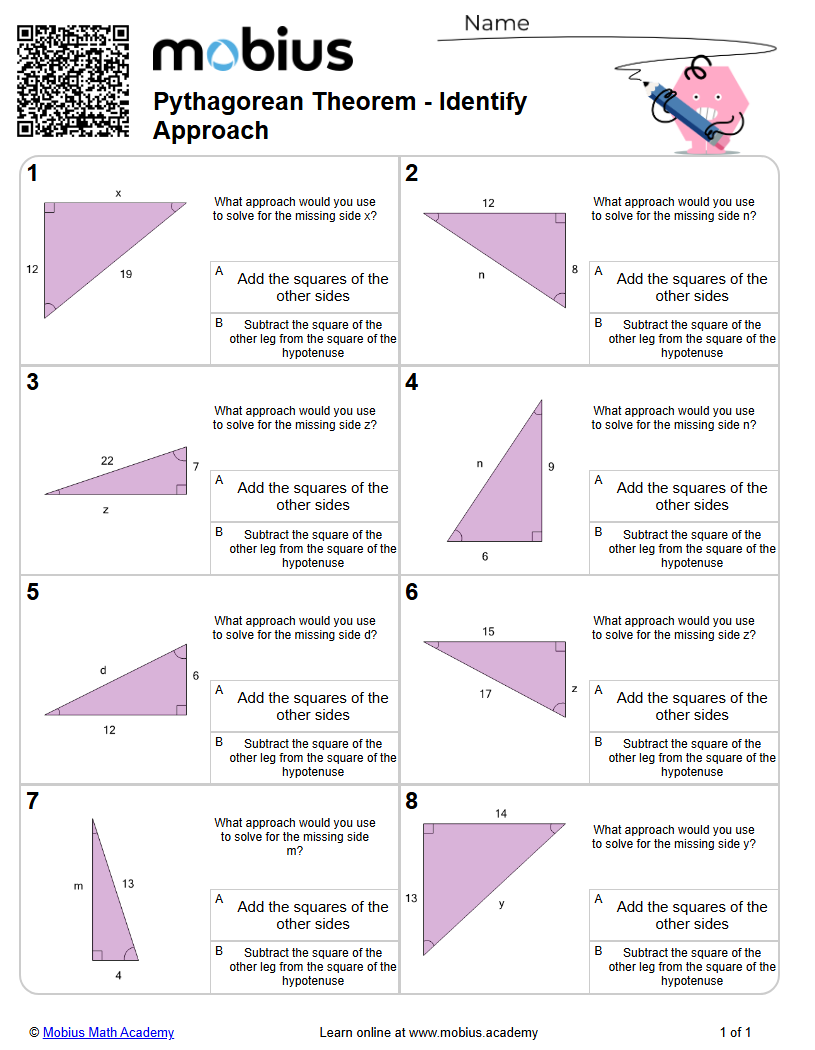 Pythagorean Theorem - Identify Approach (Level 1) - Mobius Math Academy