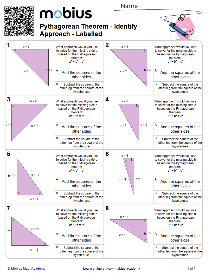 Pythagorean Theorem - Identify Approach - Labelled (Level 1) - Mobius ...