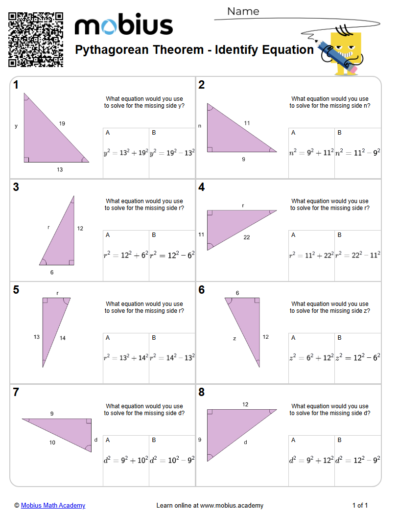 Pythagorean Theorem | Identify Equation (Level 1) | Grade 8 Math ...