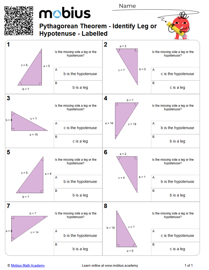 Pythagorean Theorem - Identify Leg or Hypotenuse - Labelled (Level 1 ...