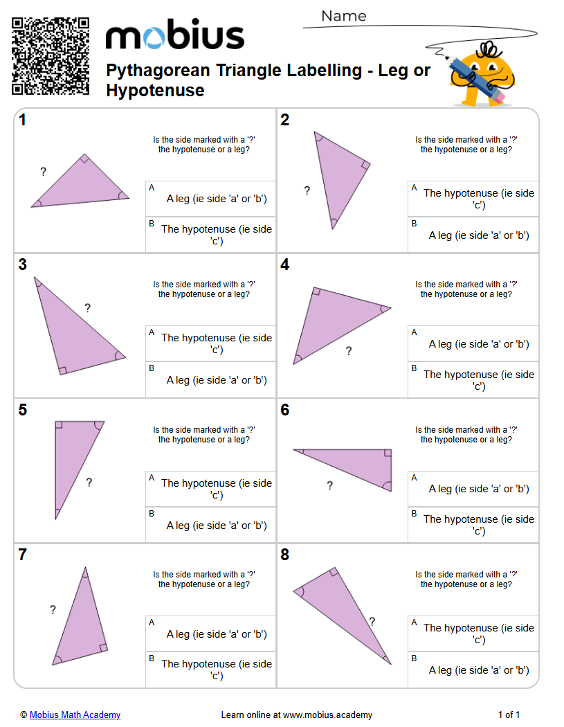 Pythagorean Triangle Labelling - Leg or Hypotenuse (Level 1) - Mobius ...