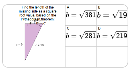 Pythagorean Theorem - Length of Side - Labelled Sides (Radical) (Level ...
