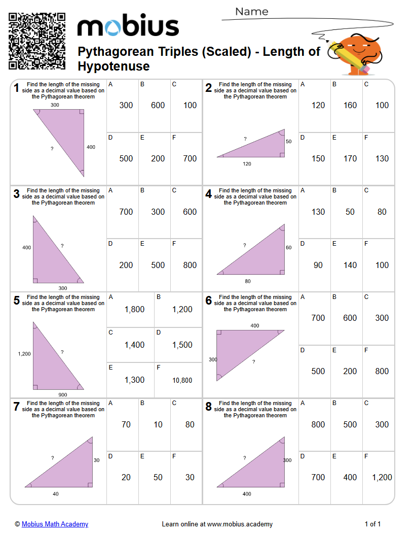 Pythagorean Triples (Scaled) - Length of Hypotenuse | Level 1 | Grades ...