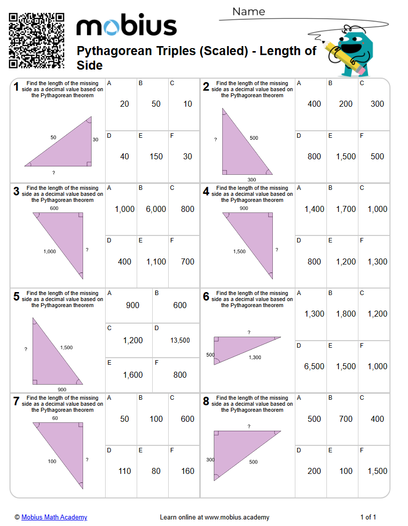 Pythagorean Triples (Scaled) - Length of Side | Level 1 | Grades 9-11 ...