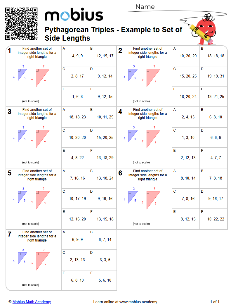 Pythagorean Triples - Example to Set of Side Lengths | Level 1 | Grades ...