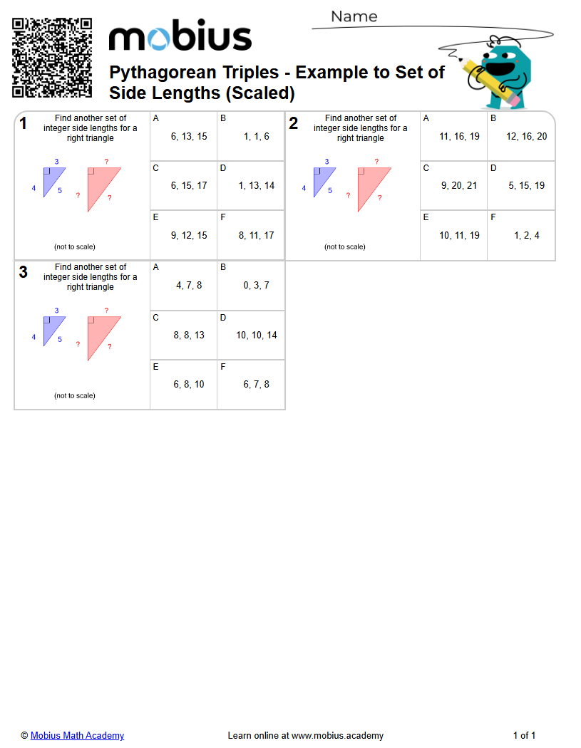 Pythagorean Triples - Example to Set of Side Lengths (Scaled) (Level 1 ...