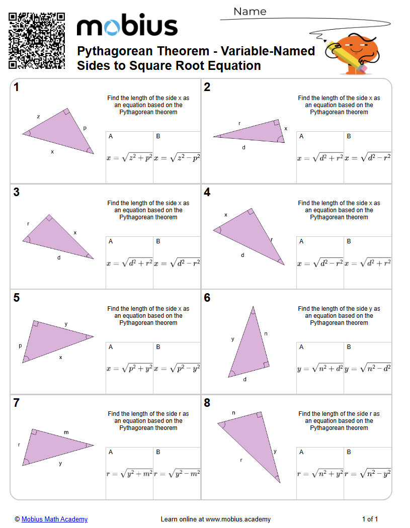 Pythagorean Theorem - Variable-Named Sides to Square Root Equation ...