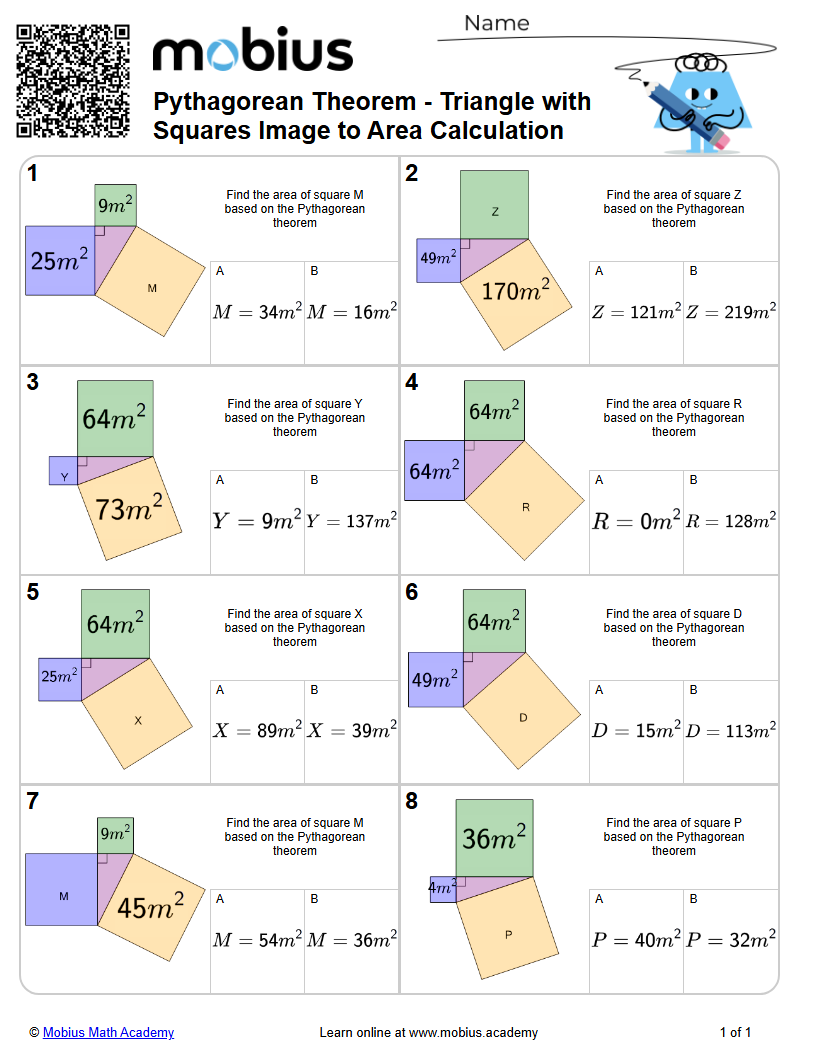 Pythagorean Theorem | Triangle with Squares Image to Area Calculation (Level 1) | Grade 8 Math ...