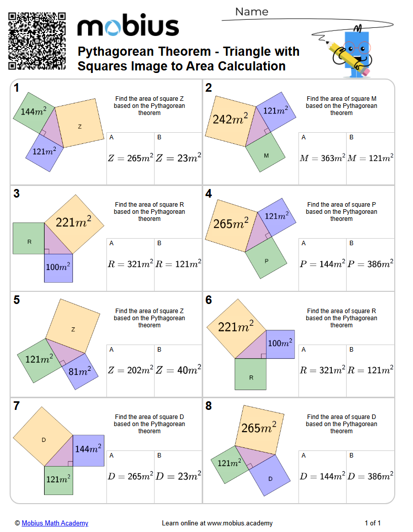 Pythagorean Theorem - Triangle with Squares Image to Area Calculation ...